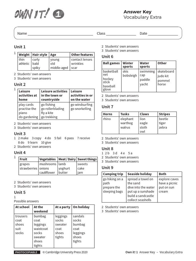 Vocabulary Extra Answer Key | PDF