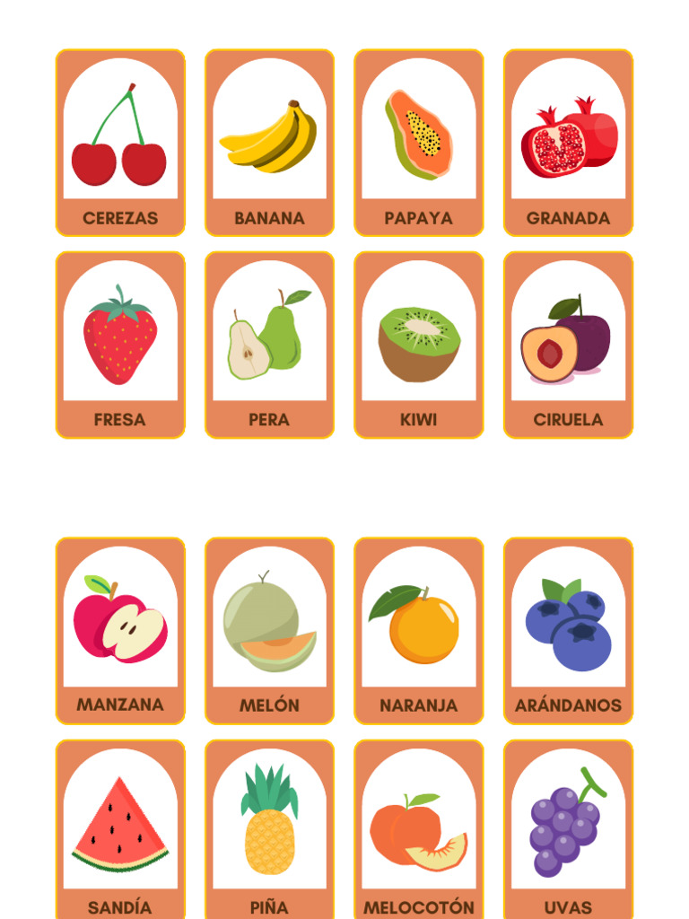 Las Frutas Tarjetas Didácticas Multicolor Ilustrativo | PDF