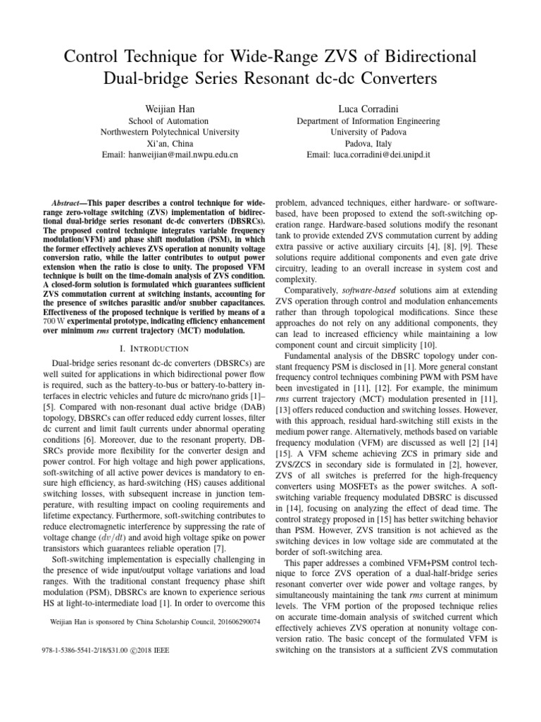 Control Technique For Wide-Range ZVS of Bidirectional Dual-Bridge Series Resonant DC-DC ...