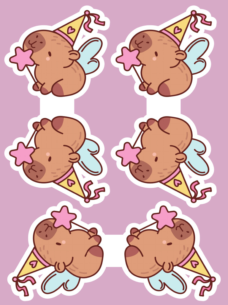 Documento A4 Plancha de Stickers Capibara Ilustrado Rosa | PDF