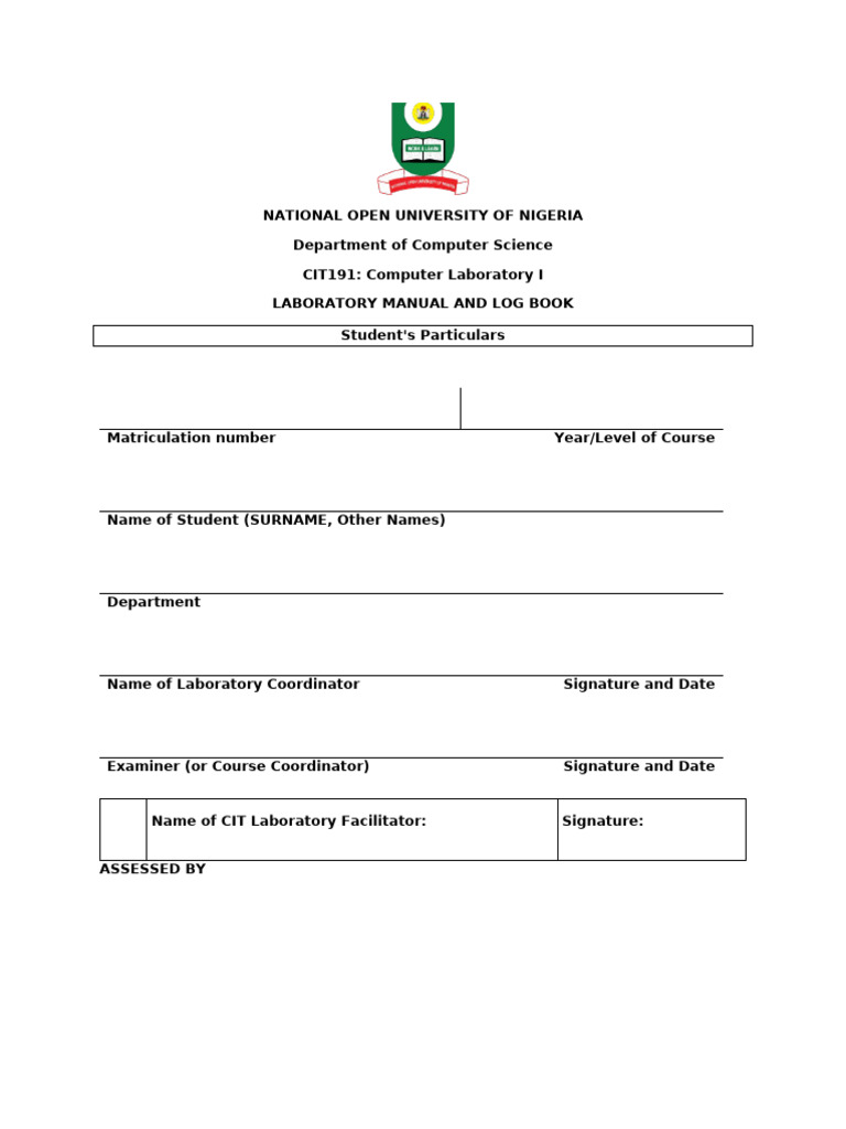 Cit191 Practical Logbook Cover Page | PDF
