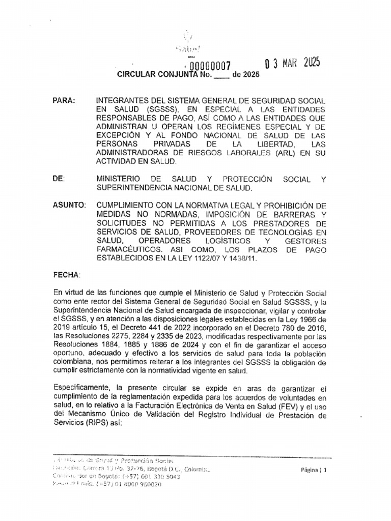 Circular Conjunta 007 de 2025 | PDF