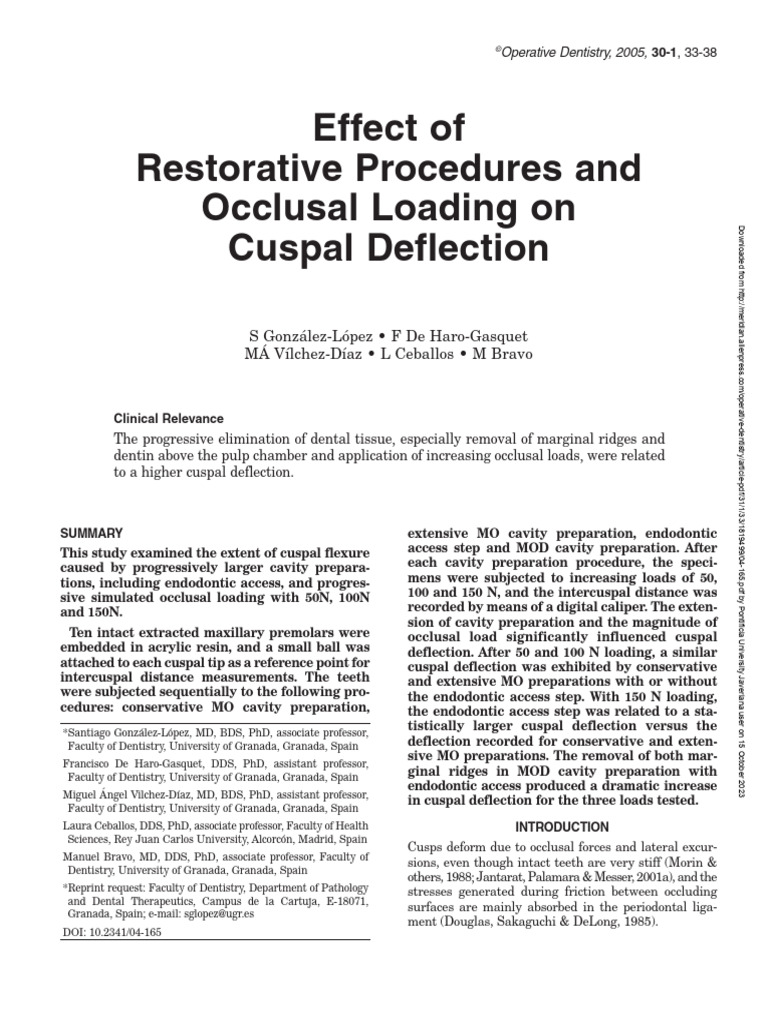 Effect of Restorative Procedures and Occlusal Loading On Cuspal ...
