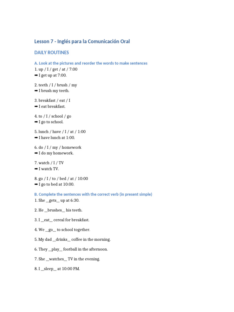 Daily Routines in English Practice | PDF