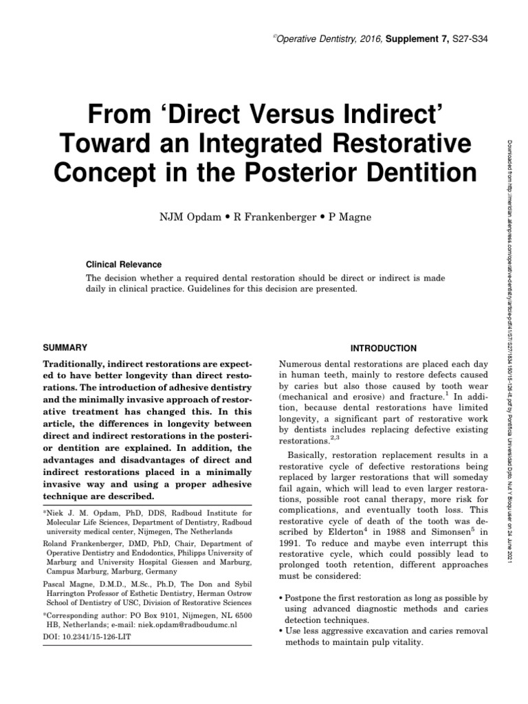 From Direct Versus Indirect' | PDF | Dentistry | Dentistry Branches