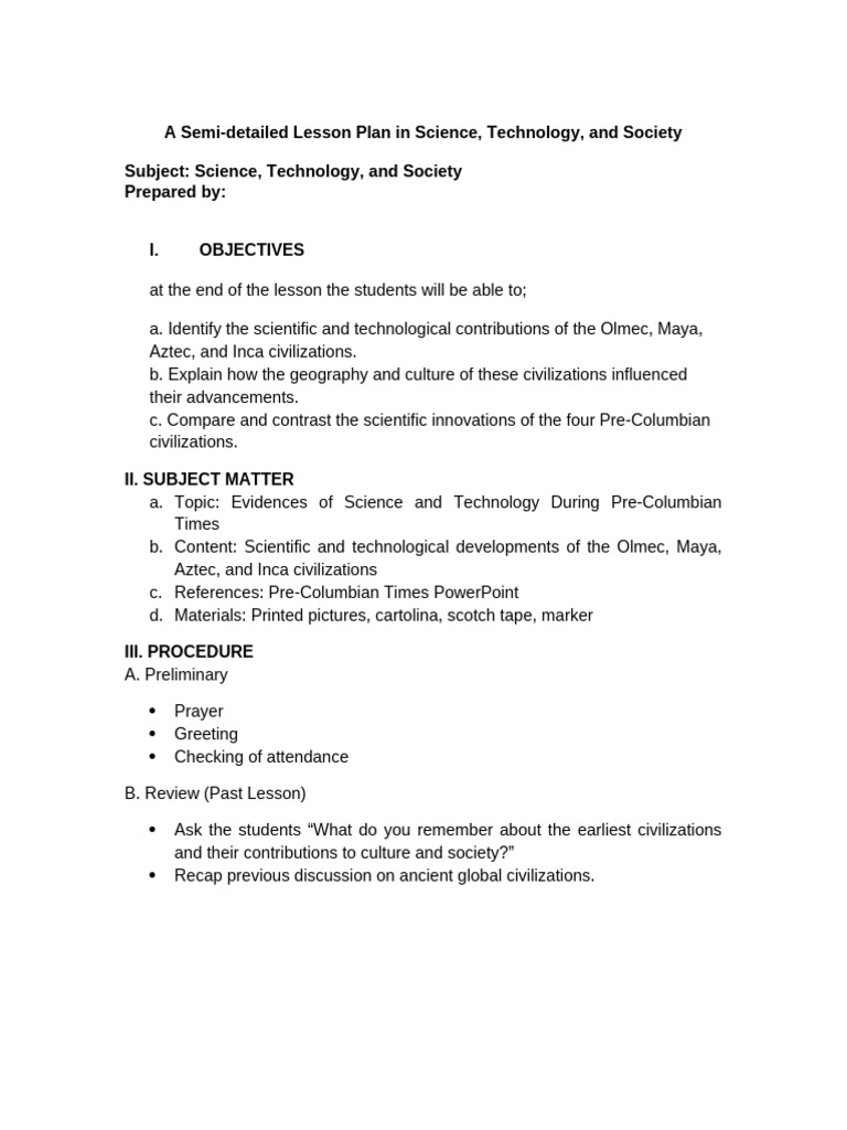 A Semi-Detailed Lesson Plan Example | PDF | Inca Empire | Maya Civilization