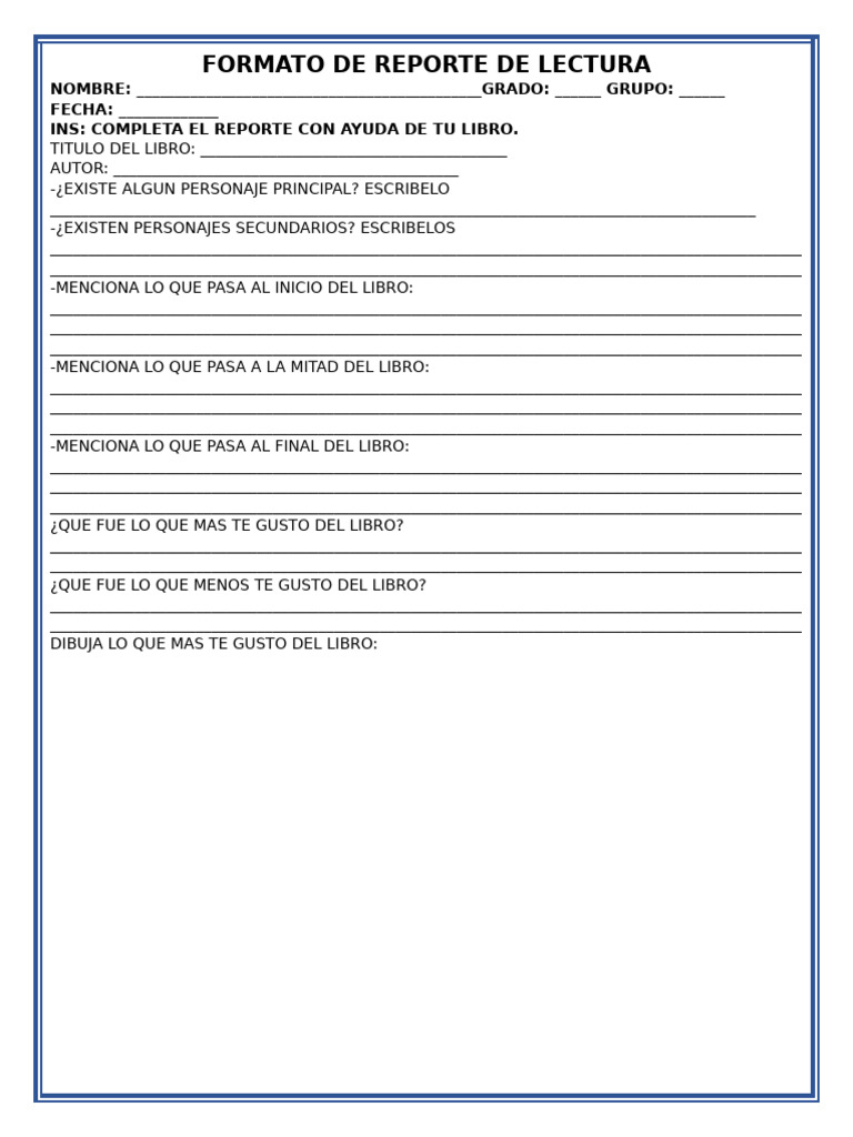 FORMATO DE REPORTE DE LECTURA | PDF