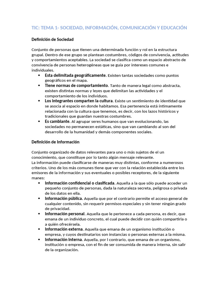 Tic Tema 1 | PDF | Sociedad | Tecnología de información y comunicaciones