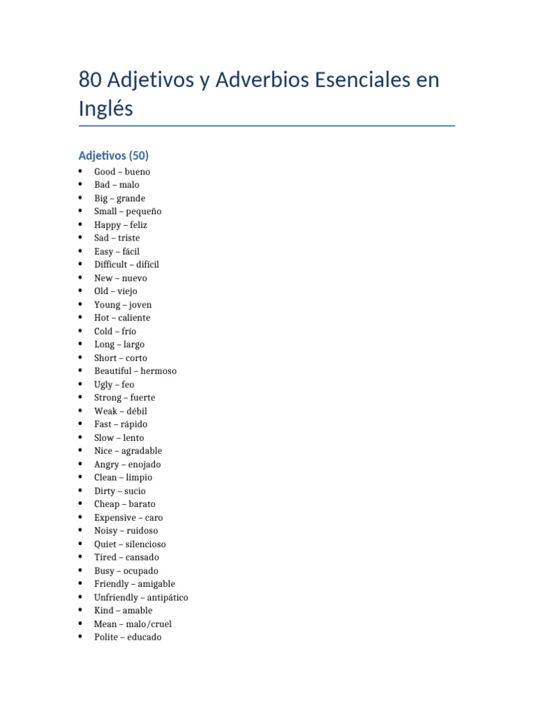 Adjetivos y Adverbios Esenciales | PDF
