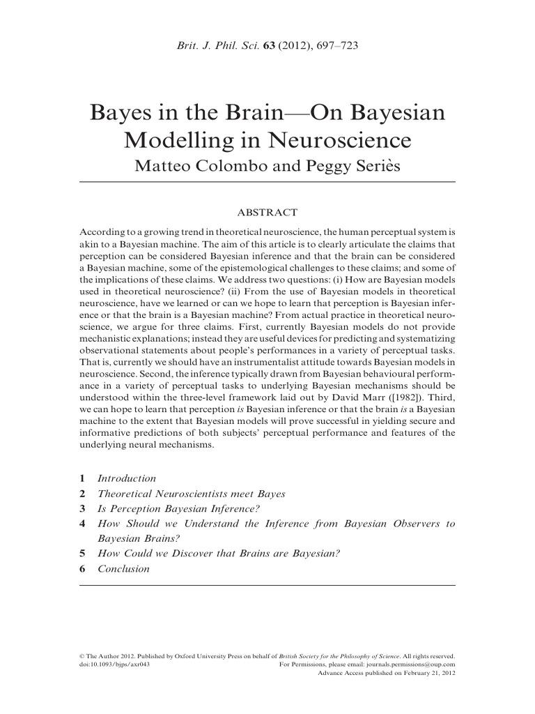 Colombo, Bayes in The Brain | PDF | Bayesian Inference | Perception