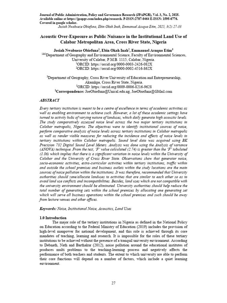 Acoustic Over-Exposure as Public Nuisance in the Institutional Land Use ...