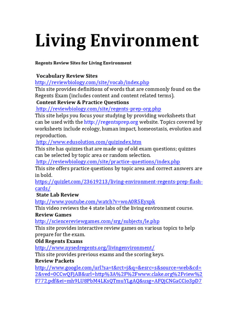 Living Environment Regents Biology | PDF