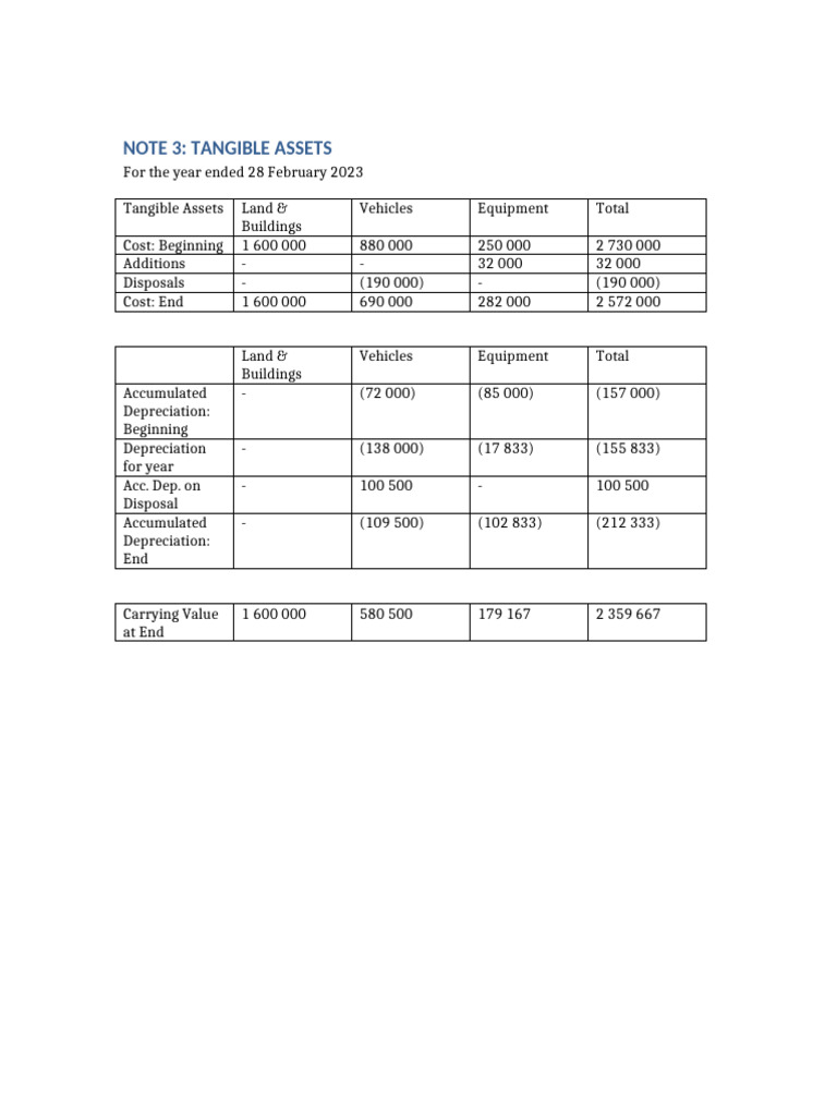 Note 3 Tangible Assets 2023-2 | PDF