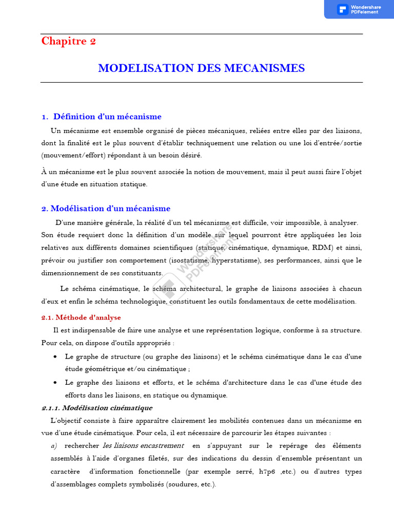 Définition et Modélisation des Mécanismes | PDF | Mouvement (Physique ...