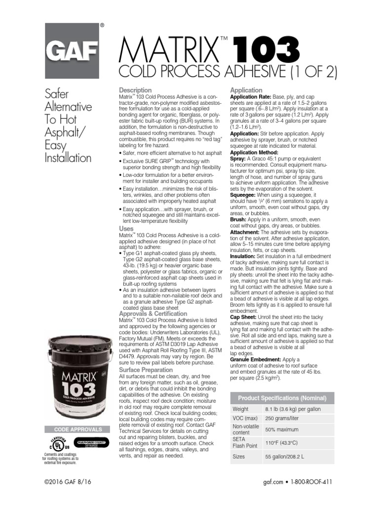 Matrix 103 Cold Process Adhesive (8 16) - Data Sheet | PDF | Adhesive ...