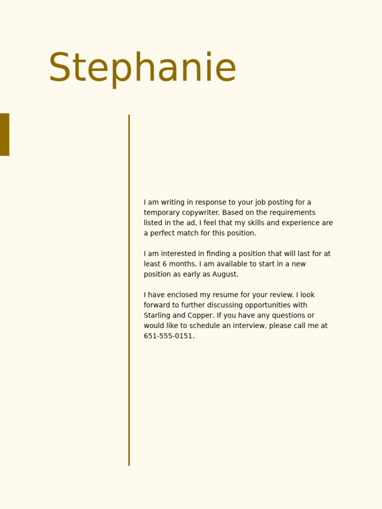 Stephanie kyle_application letter | PDF