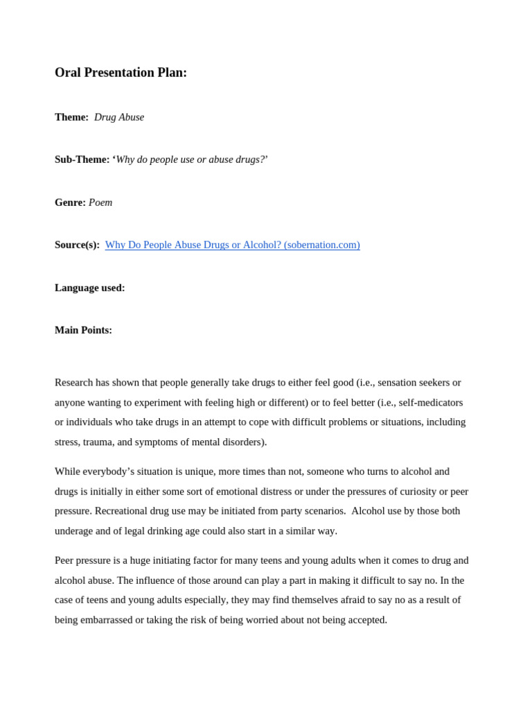 Plan of Oral Presentation | PDF