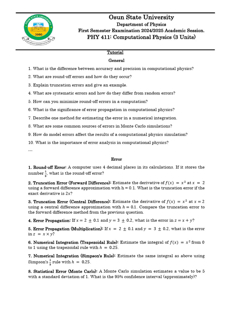 PHY411 20242025 1 Tutorial Q | PDF | Interpolation | Finite Difference