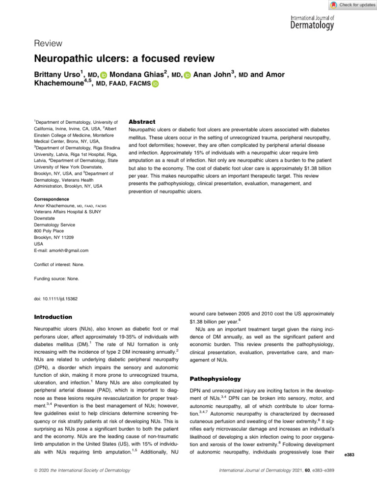 Neuropathic Ulcers A Focused Review - Int J Dermatology - 2020 - Urso ...