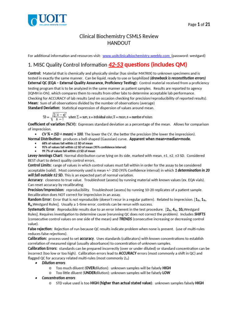 CSMLS Review Biochem Summary 2021. | PDF | Chromatography | Electric ...