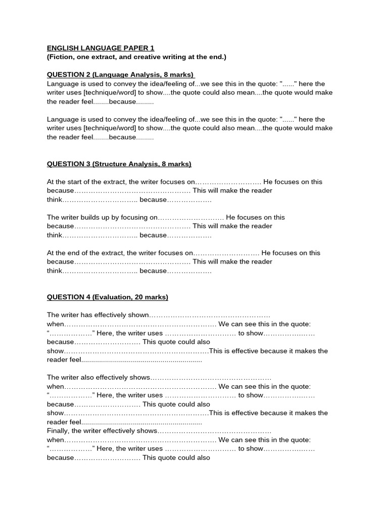 AQA Eng Lang Sentence Starters | PDF | Learning | Semiotics