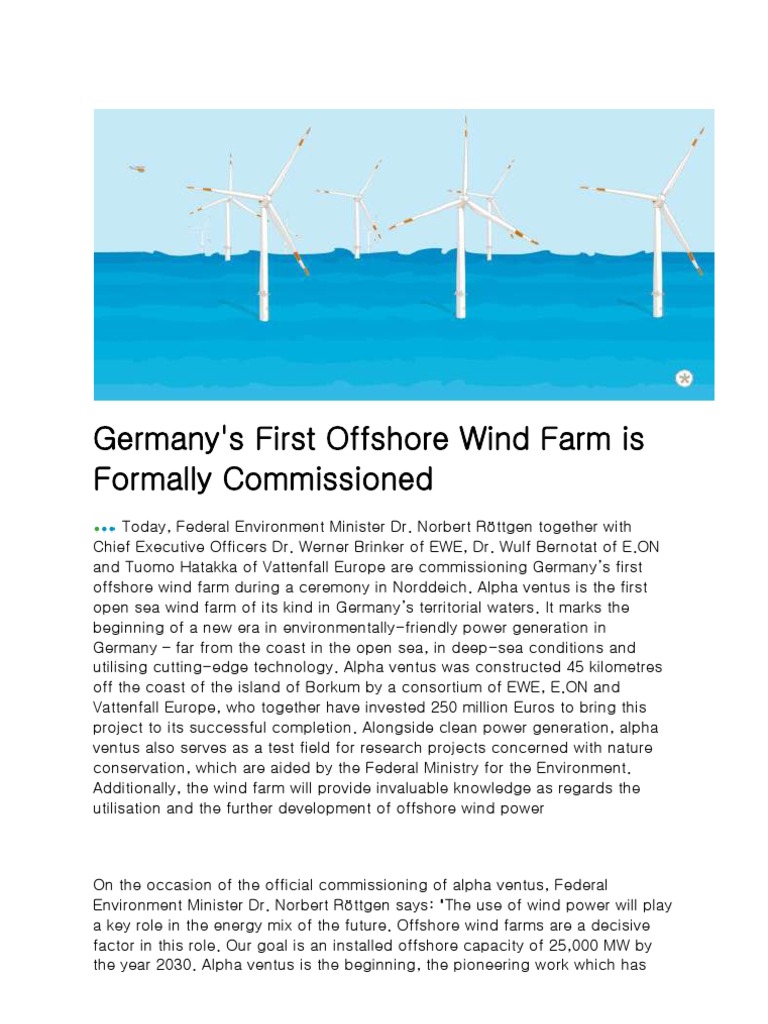 Alpha-Ventus Offshore Project (5MWx2x2) in Germany | PDF | Offshore ...