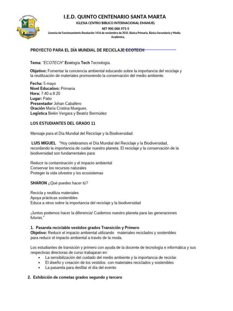 Proyecto Ecotech Día Mundial Del Reciclaje | PDF | Reciclaje | Sustentabilidad