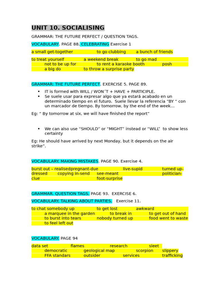 Unit 10 Socialising | PDF