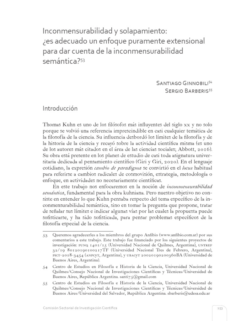 Ginnobili y Barberis - Inconmensurabilidad y Solapamiento | PDF ...