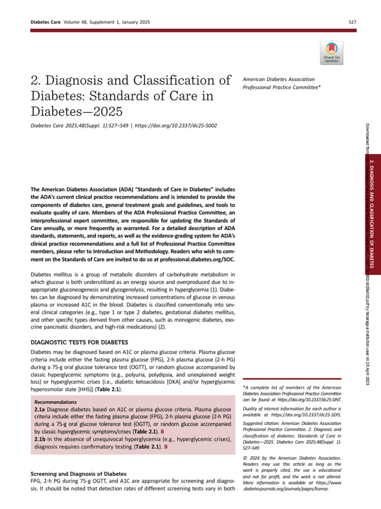 Diagnosis and Classification of Diabetes: Standards of Care in Diabetes ...