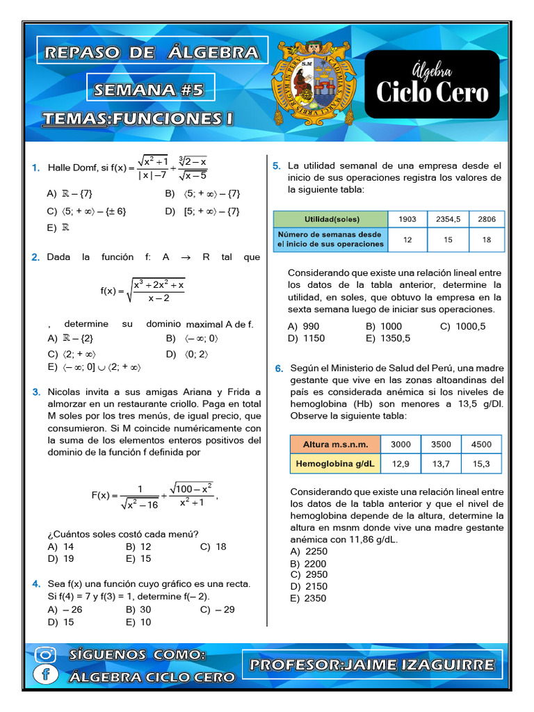 Ciclo Free - Semana#5 - Repaso de Álgebra (Funciones I) | PDF
