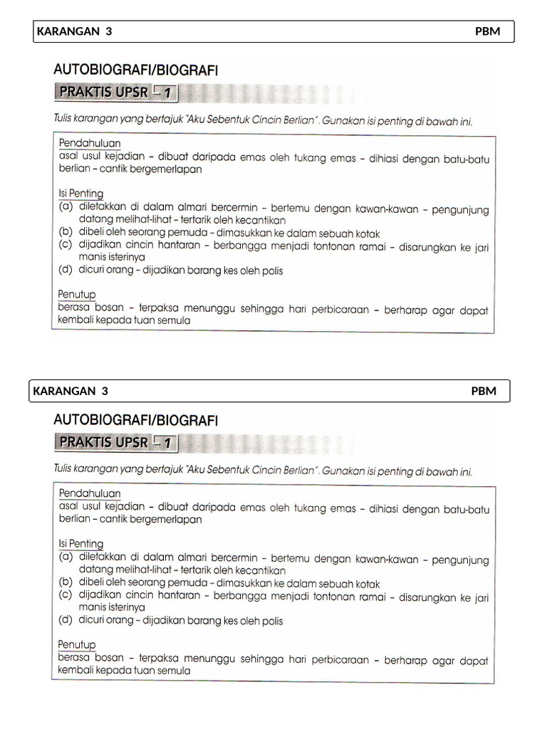 Karangan 3 - Autobiografi - Aku Sebentuk Cincin | PDF