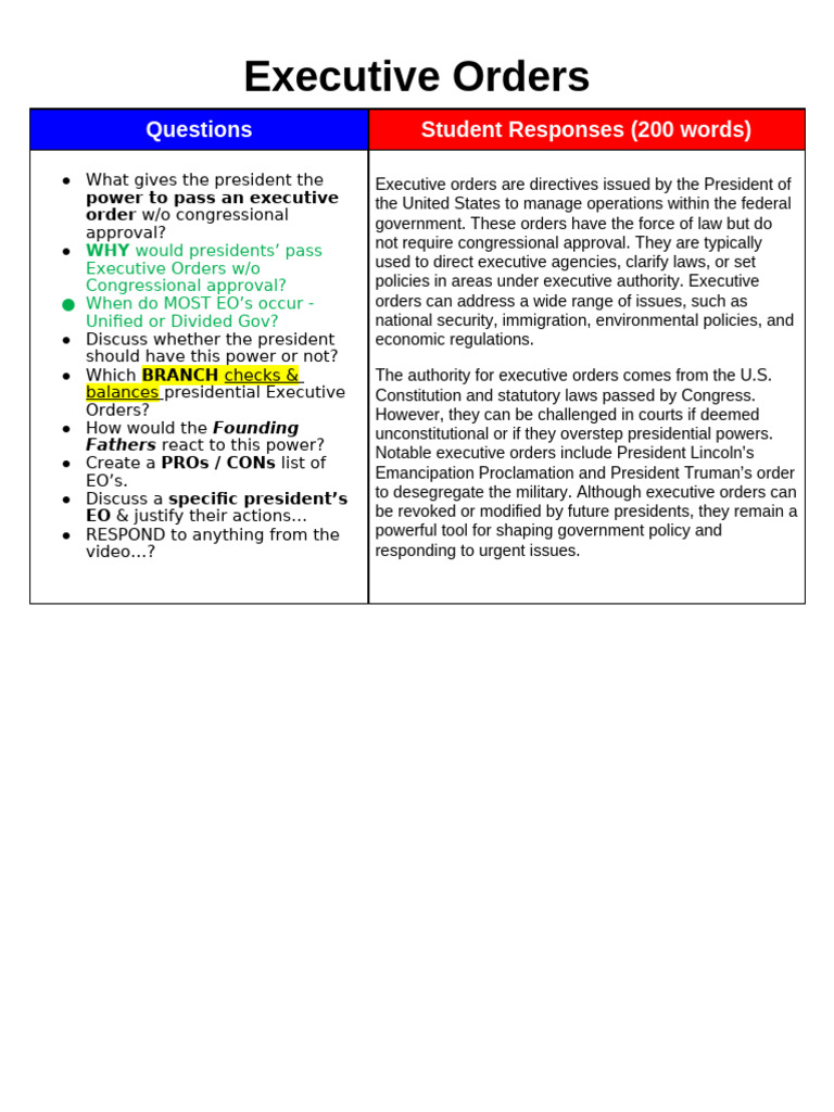 Journal #18 - Executive Orders | PDF