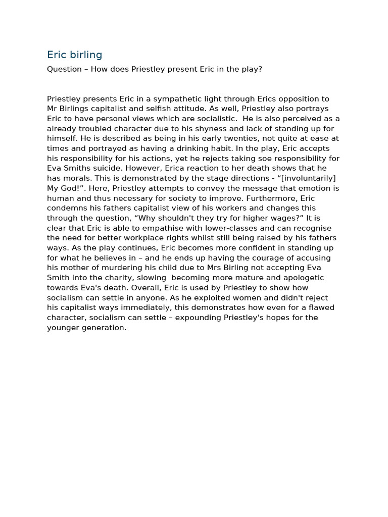 Eric Birling's Character Evolution | PDF