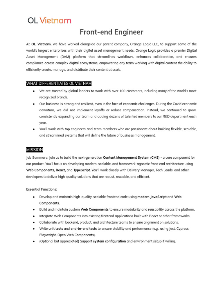 JD Front-End Engineer - 2025 | PDF | Scalability | Systems Architecture