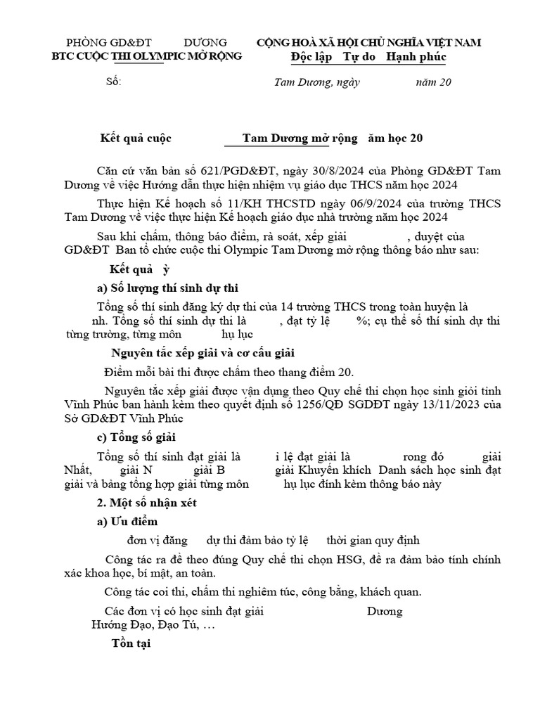 TB Ket Qua Cuoc Thi Olympic Mo Rong NH 2024-2025 (CT) | PDF