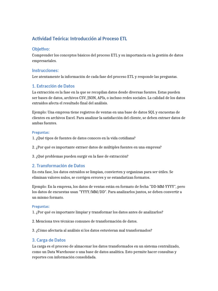 Actividad Teorica ETL | PDF