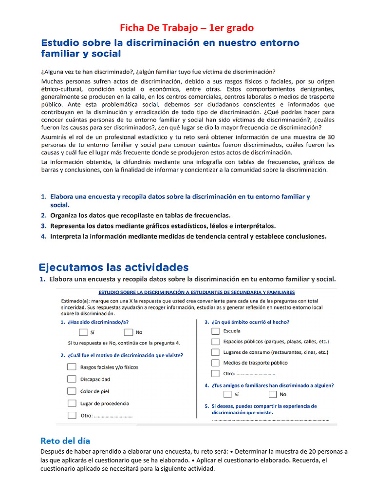 FICHA 1 Encuesta Discriminación 1ro 2025 | PDF