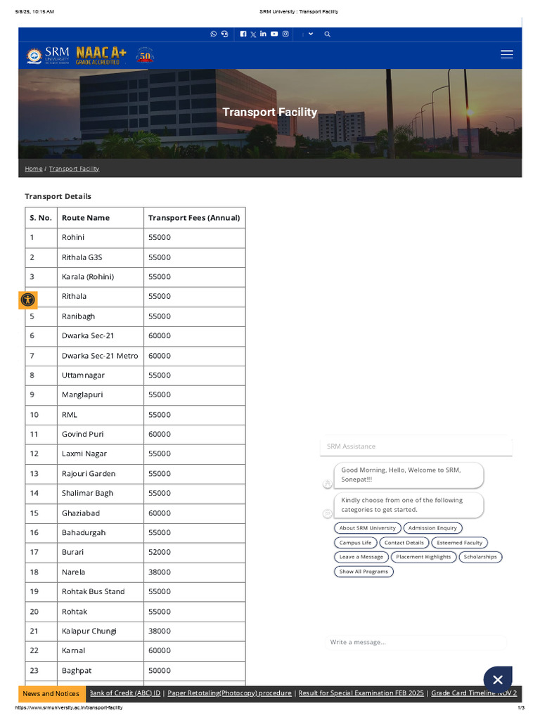 SRM University Transport Fees Overview | PDF | Payments