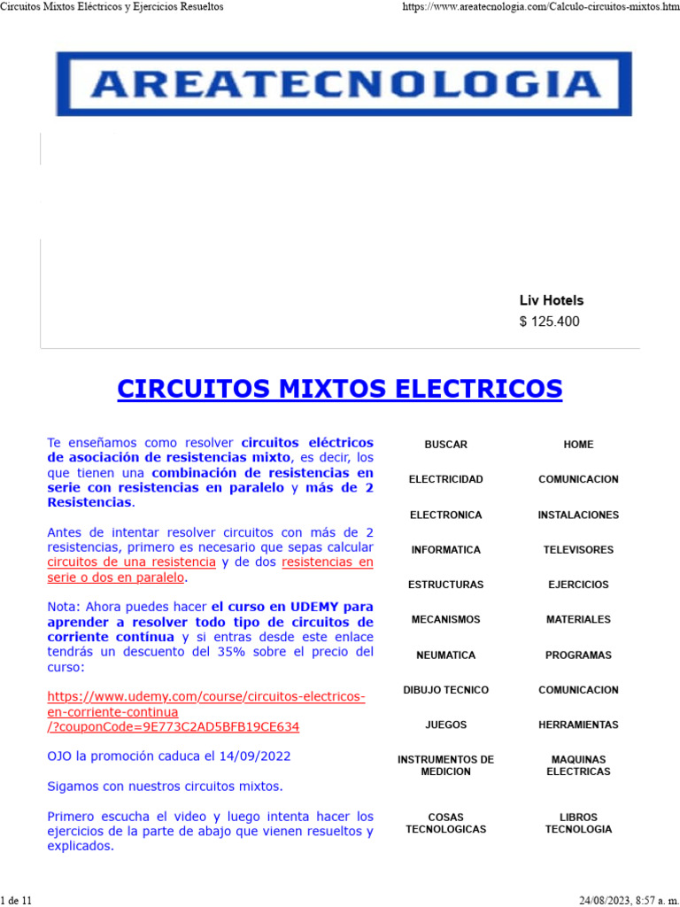 Circuitos Mixtos Eléctricos y Ejercicios Resueltos | PDF | Resistencia Eléctrica y Conductancia ...