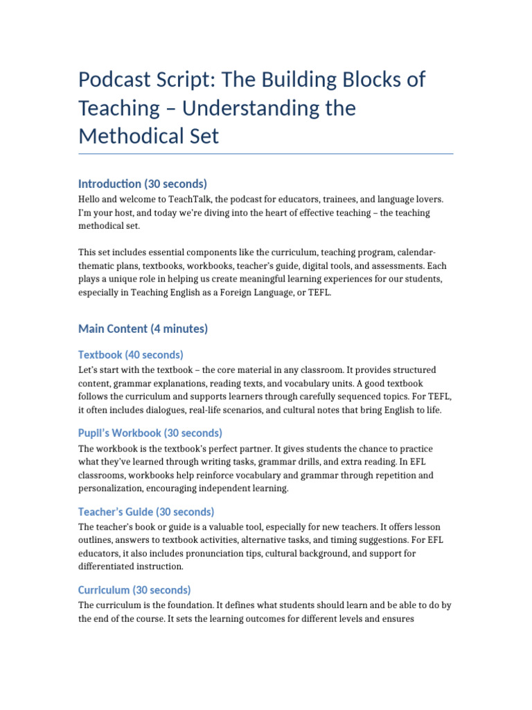 Podcast Script Methodical Set | PDF | Lesson Plan | Curriculum