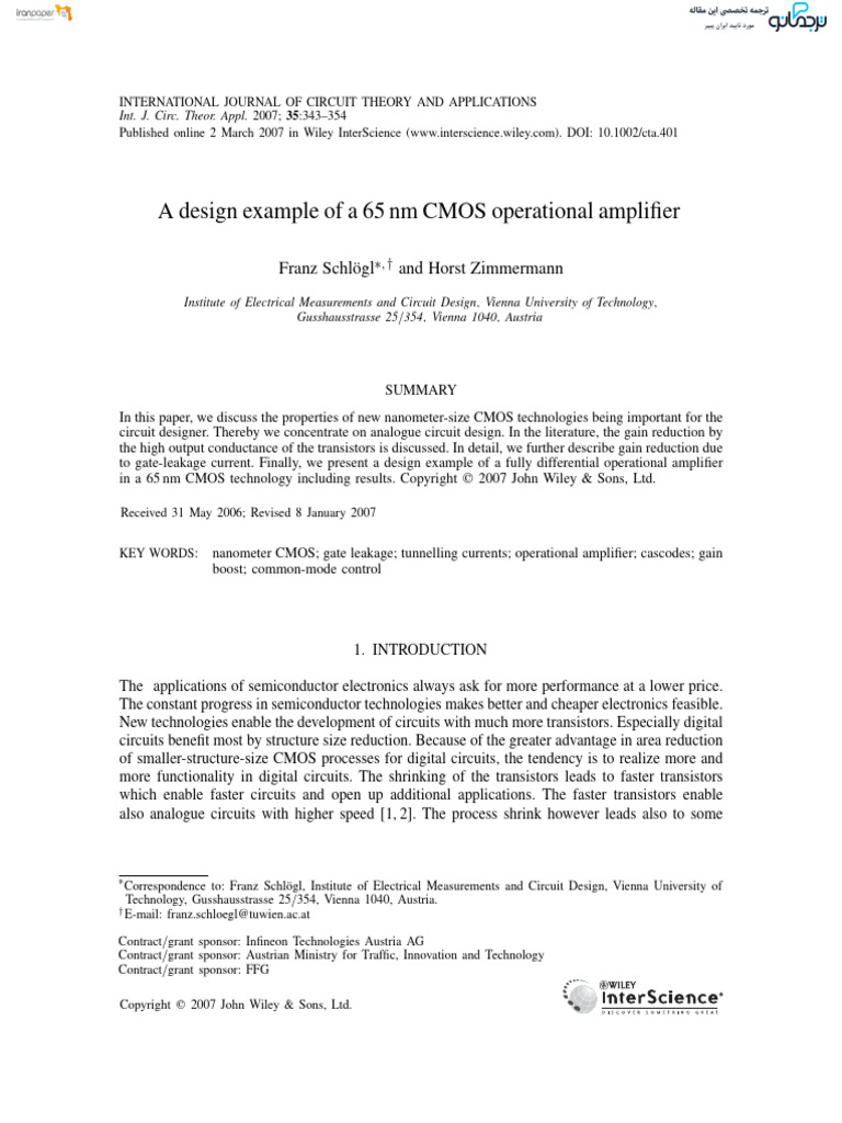 A Design Example of A 65 NM CMOS Operational Amplifier | PDF | Amplifier | Field Effect Transistor