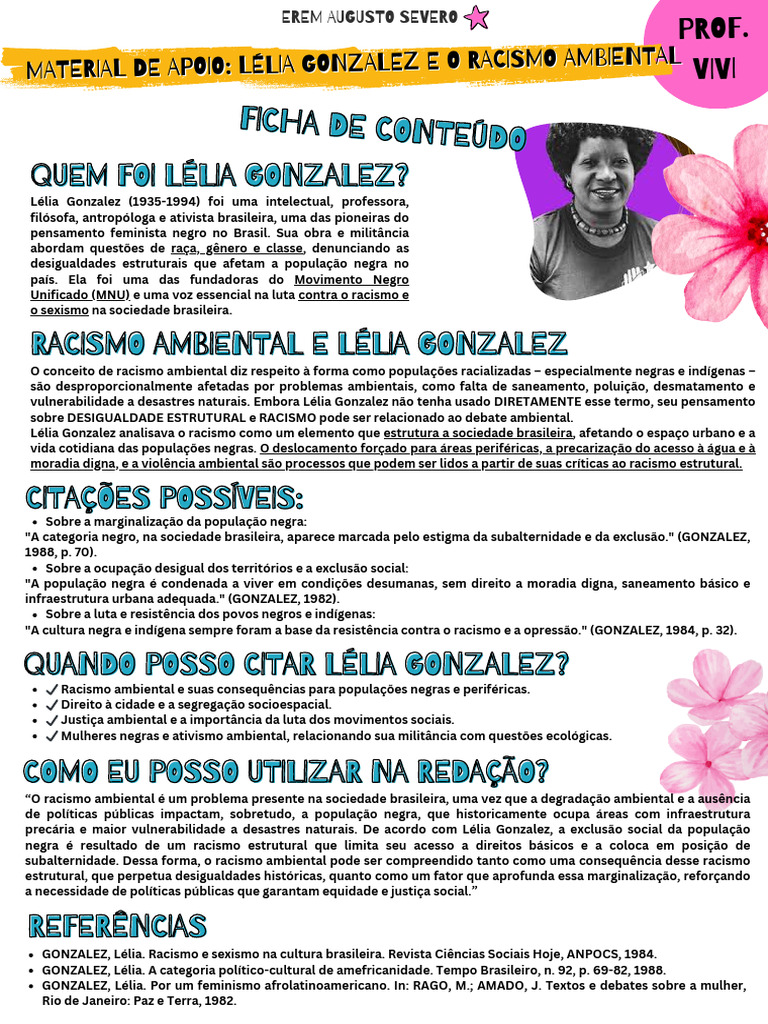 Material de Apoio Lélia Gonzalez | PDF | Racismo | Discriminação e ...