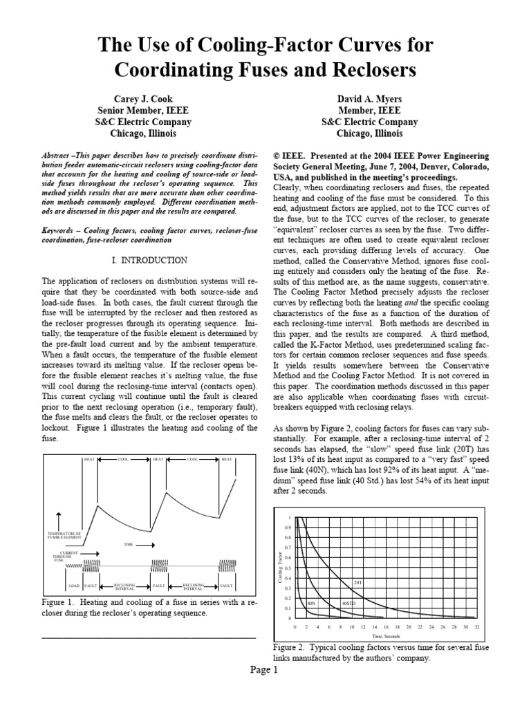 The Use of Cooling-Factor Curves For Coordinating Fuses and Reclosers ...