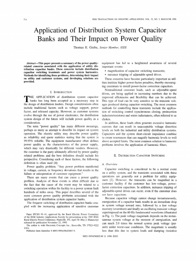 Application of Distribution System Capacitor Banks and Their Impact On ...
