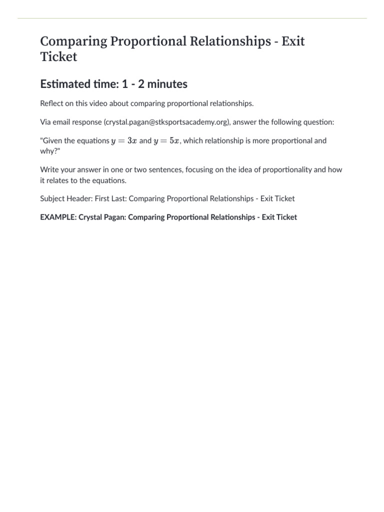 Comparing Proportional Relationships Exit Ticket - Khan Academy | PDF