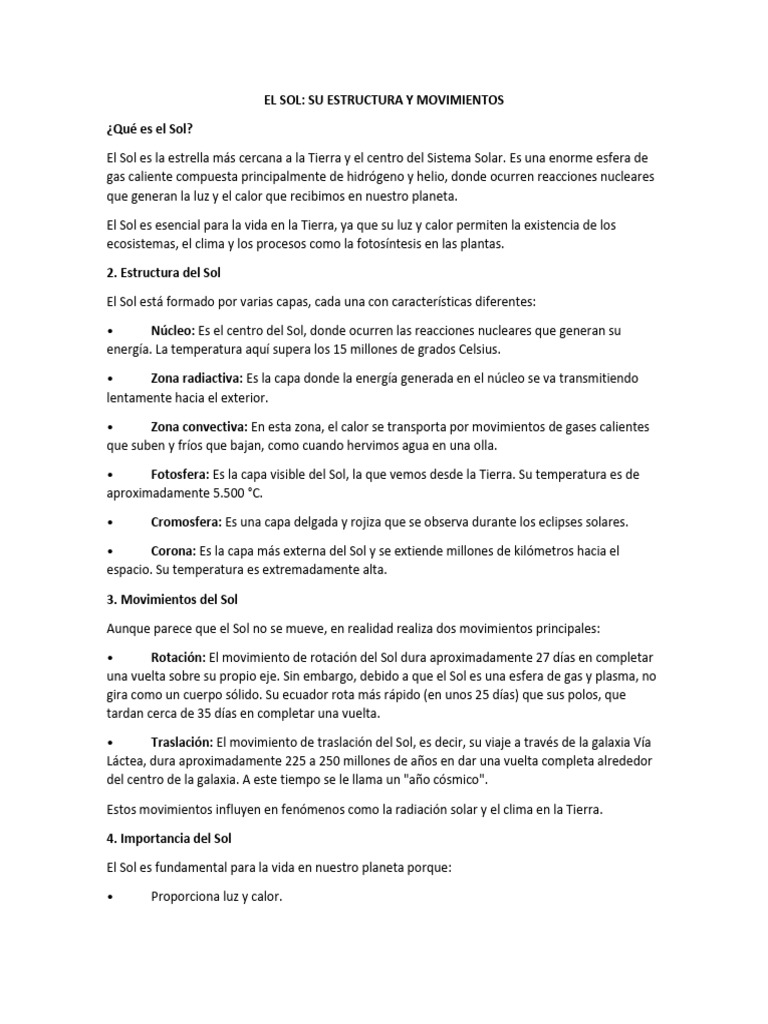 Estructura y Movimientos del Sol | PDF | Dom | Tierra
