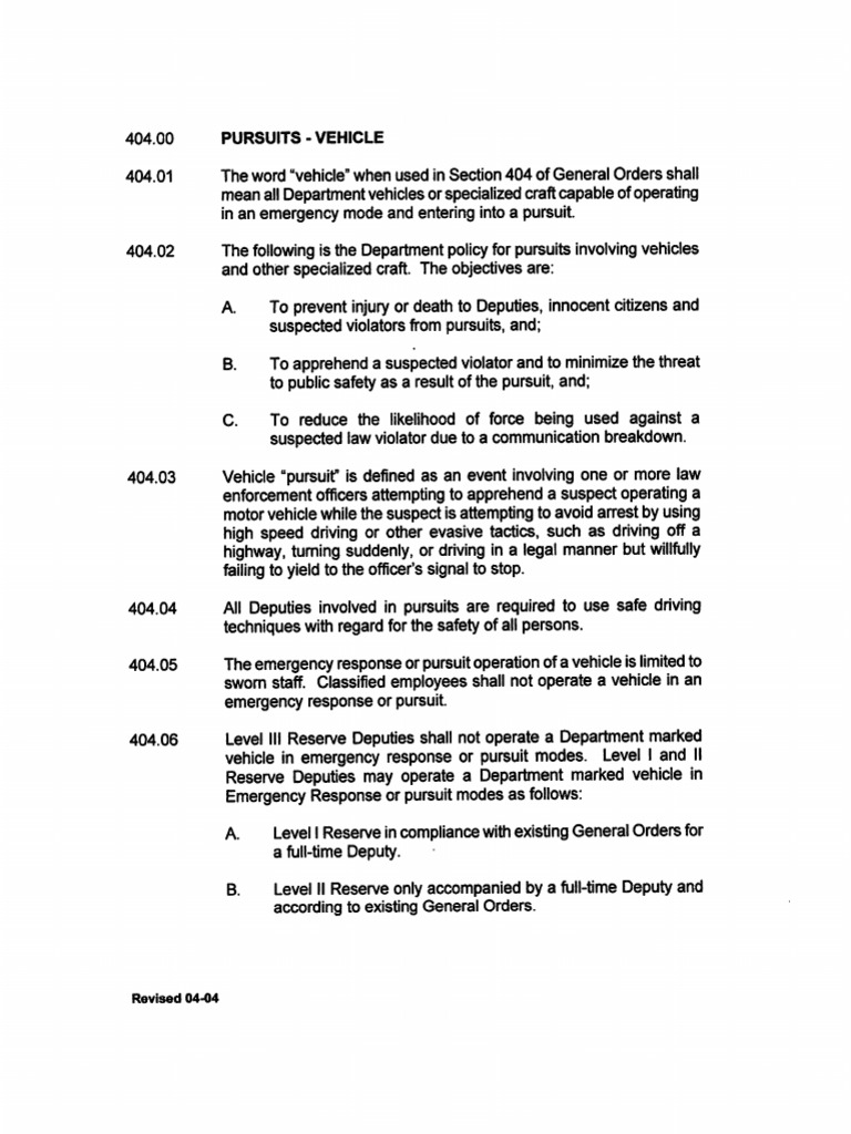 Riverside Sheriff Pursuit Policy | PDF