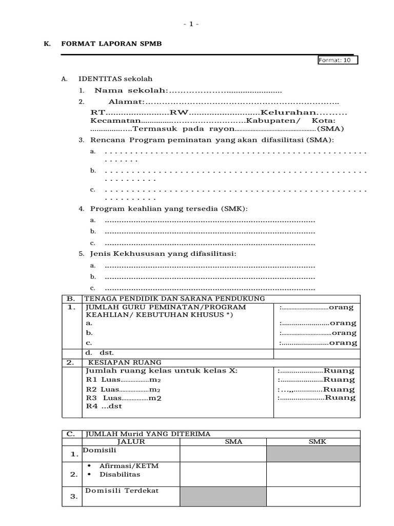 Format Laporan SPMB | PDF