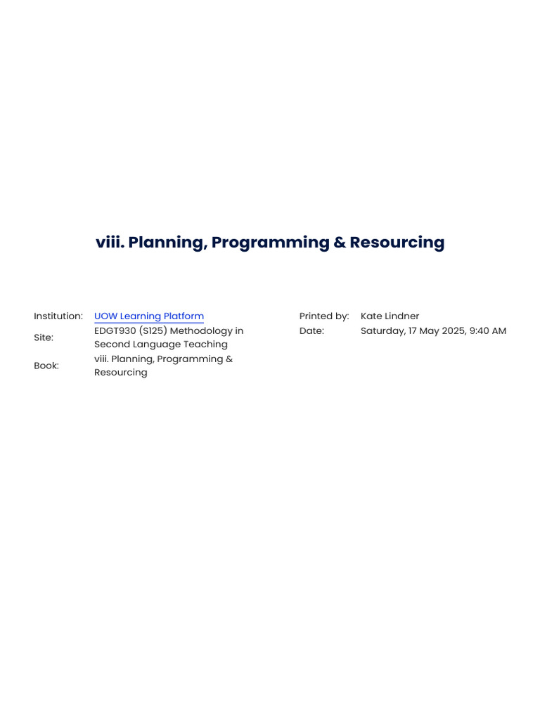 UOW TESOL Planning and Programming Guide | PDF | English As A Second Or ...